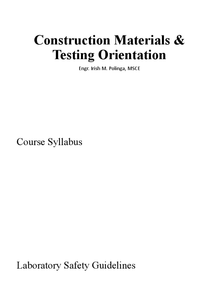 Construction Materials & Testing Orientation | PDF