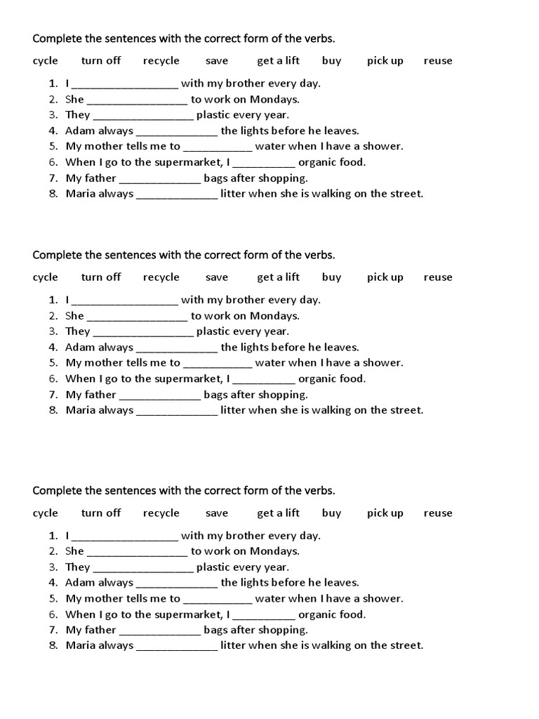 Complete Sentences with Verbs | PDF