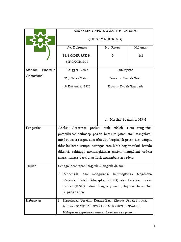 Spo Assesmen Resiko Jatuh Lansia (Sidney Scoring) | PDF