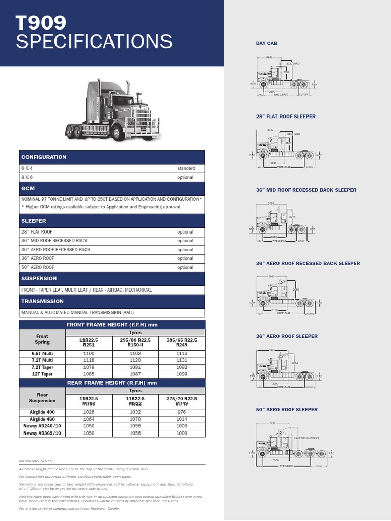 T909 Spec Sheet Aug 2018 | PDF | Private Transport | Transport
