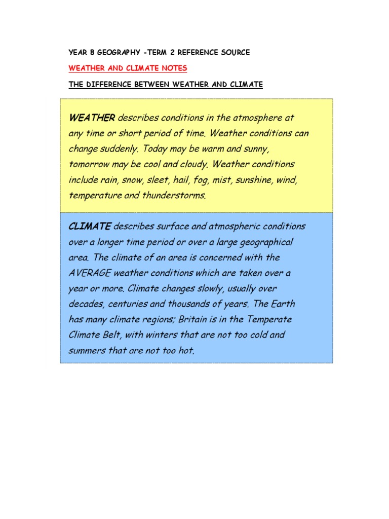 Year 8 Geography Weather and Climate Notes | PDF | Precipitation | Rain
