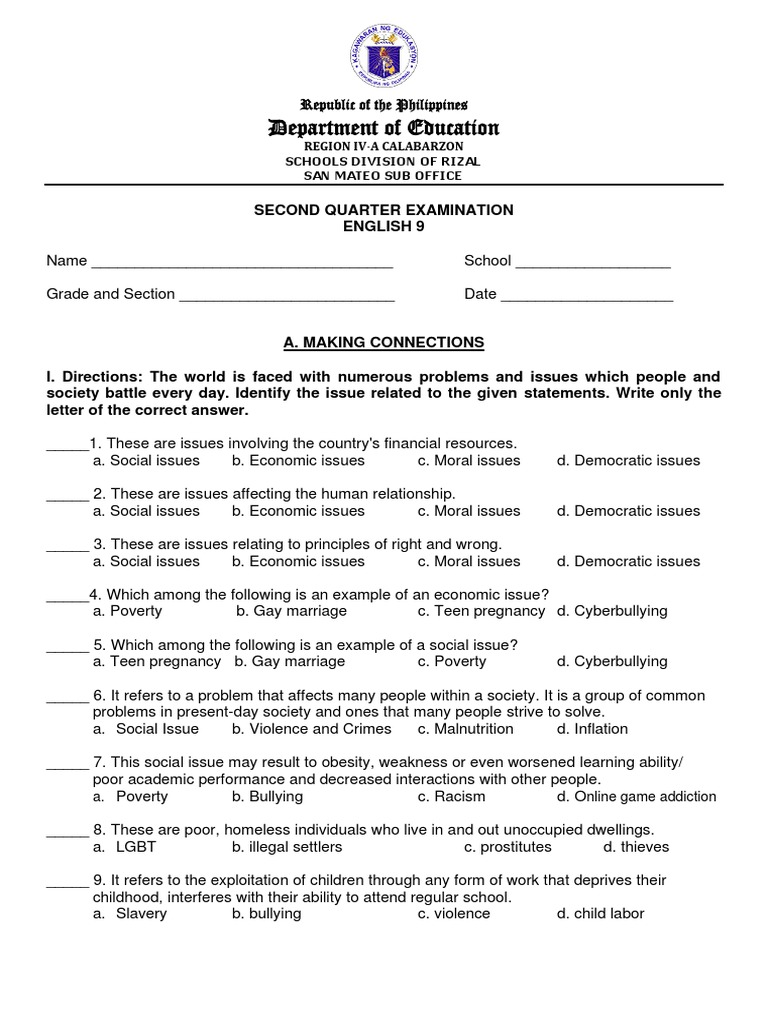 2nd Quarterly Examination GRADE 9 English | PDF | Essays | Information