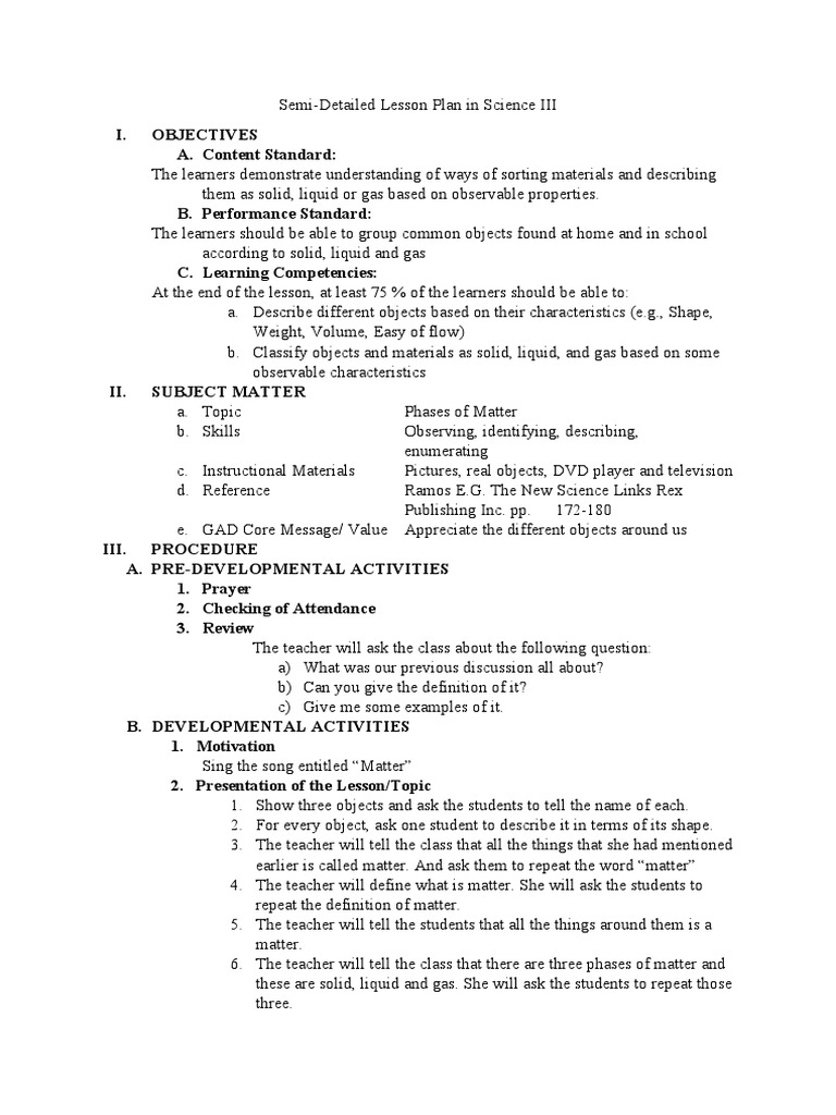 Semi Detailed Lesson Plan in Science 3 (Erica Huerto) - 1 | PDF ...