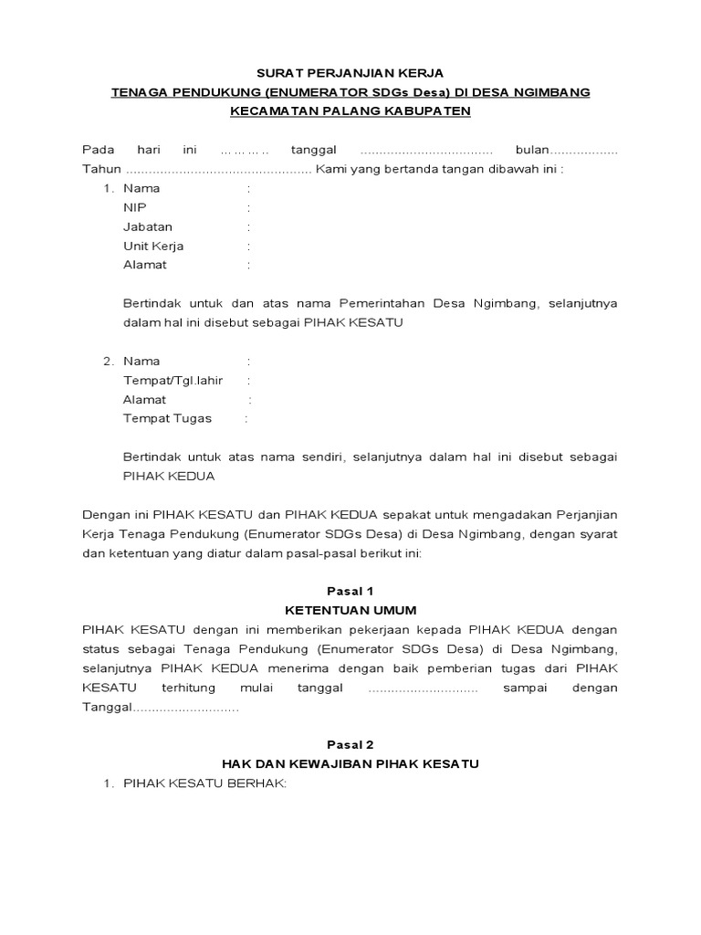 Surat Perjanjian Enumerator | PDF