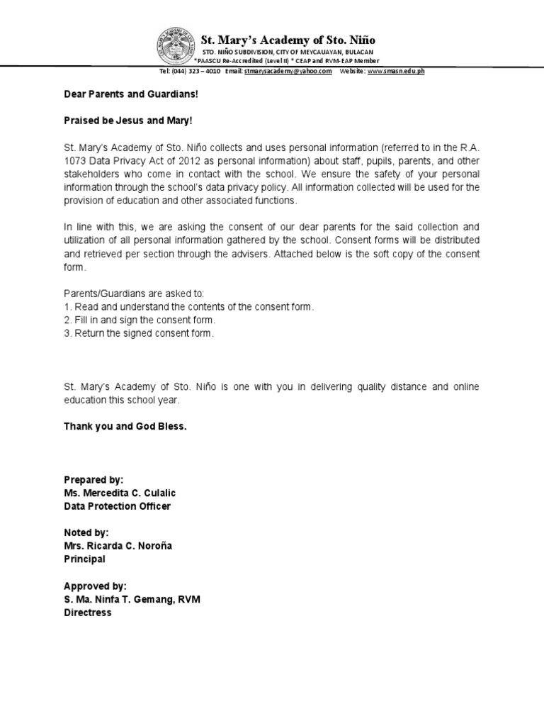 Data Privacy Letter and Consent Form | PDF | Information Technology