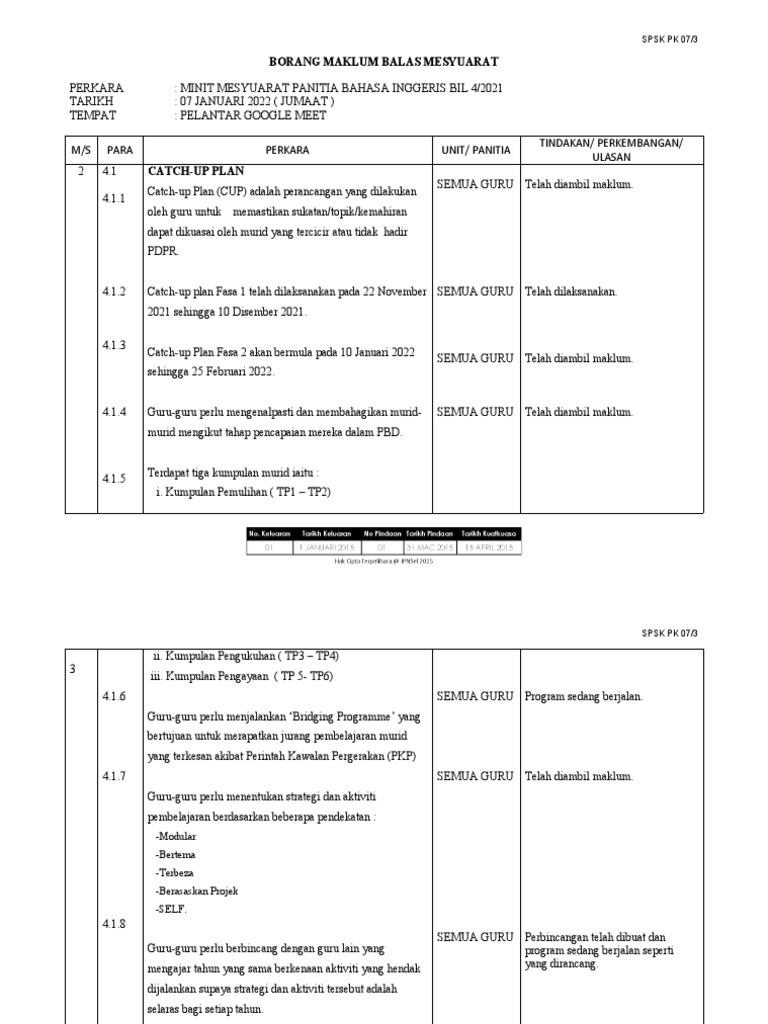 Maklum Balas Meeting 04 | PDF