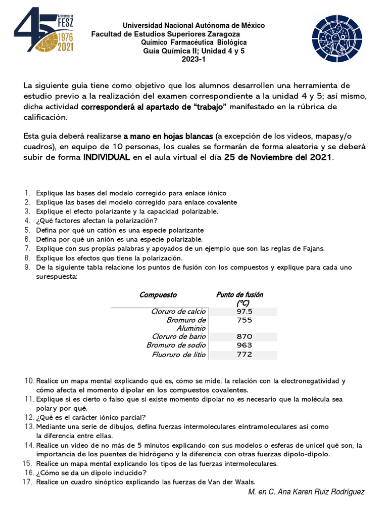 Guia Unidad 4 y 5 2023-1 | PDF | Enlace químico | Compuestos químicos