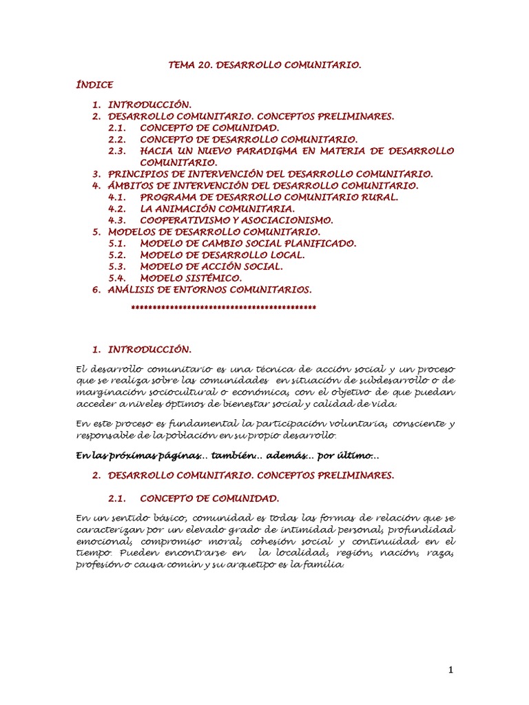 Tema 20. Desarrollo Comunitario-1 | PDF | Comunidad | Concepto