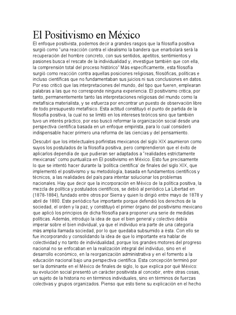 Positivismo en México: Impacto y Crítica | PDF | Positivismo | Teorías ...