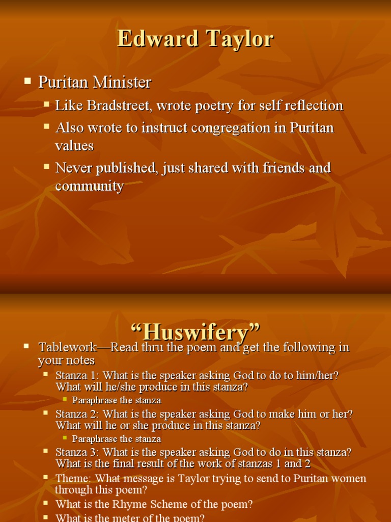 Edward Taylor Notes | PDF | Poetry | Puritans