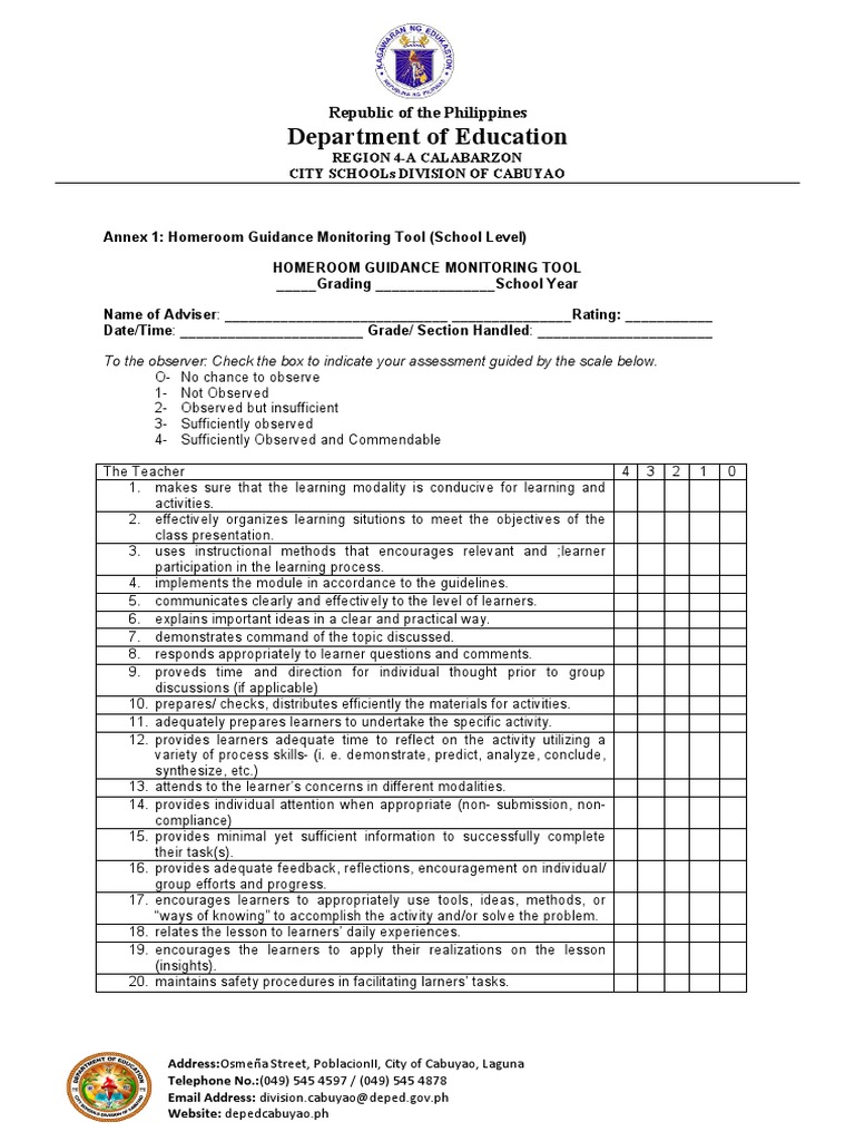Homeroom Guidance Monitoring and Assessment Tool | PDF | Learning | Cognition