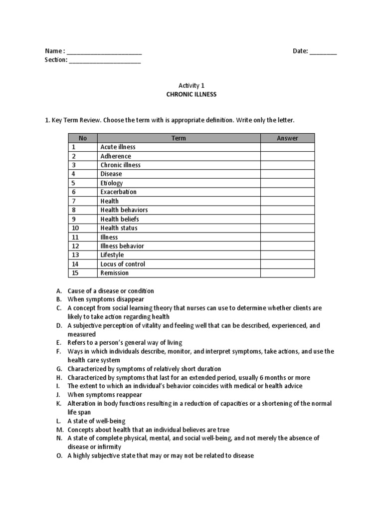 Activity 1 - Chronic Illness | PDF | Chronic Condition | Nursing
