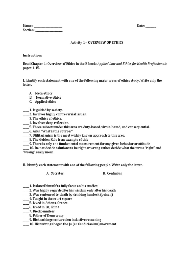 Activity 1 - Overview of Ethics | PDF | Emergency Department | Applied ...