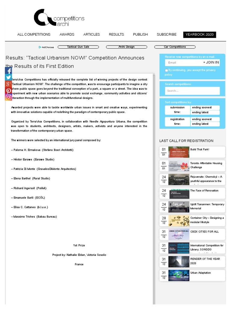 Results Tactical Urbanism NOW Competition Announces The Results of Its First Edition ...