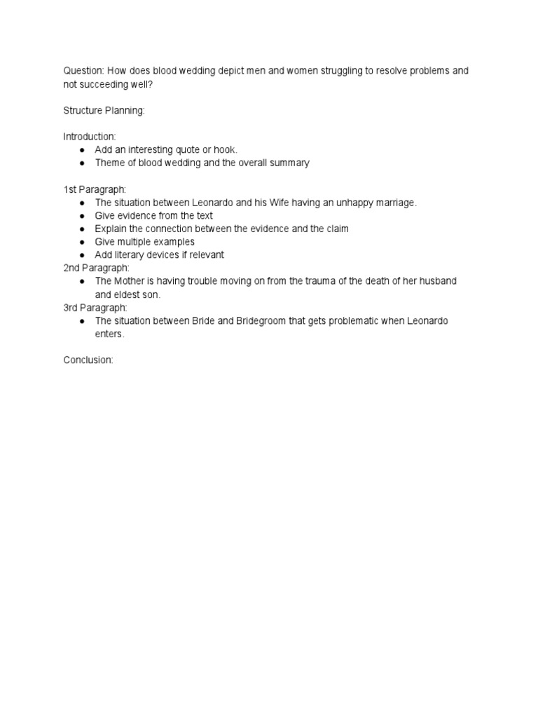 Blood Wedding Practice Paper Essay | PDF