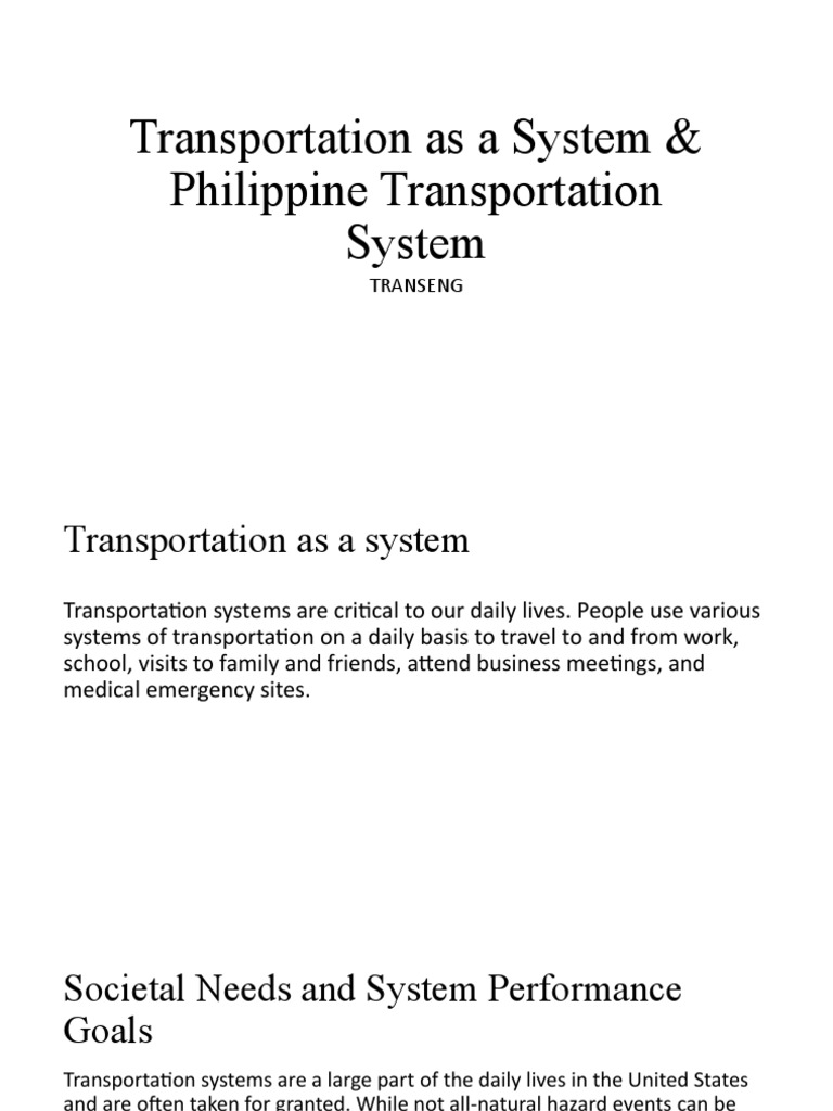 Philippine Transportation System Overview | PDF | Transport | Rapid Transit