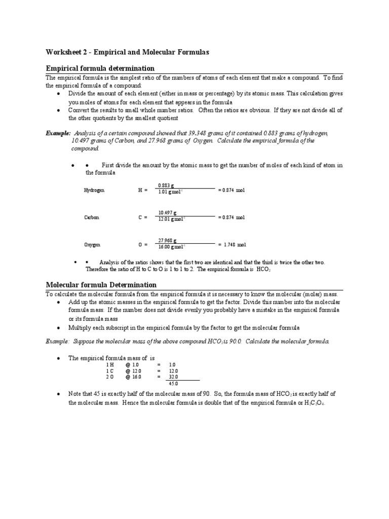 Empirical and Molecular Formulas Worksheet | PDF | Mole (Unit) | Molecules
