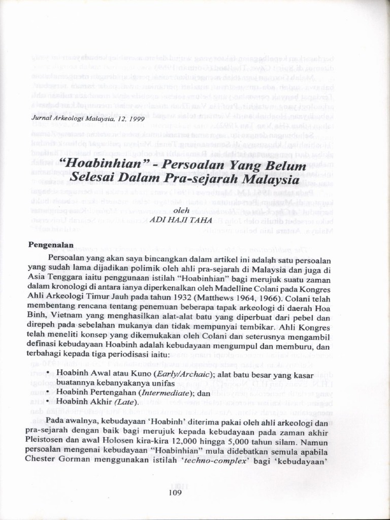 (Zaman Batu Pertengahan) Hoabinhian - Adi Taha | PDF