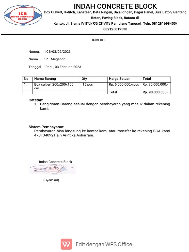 Invoice Icb PT Megacon BC 200 | PDF