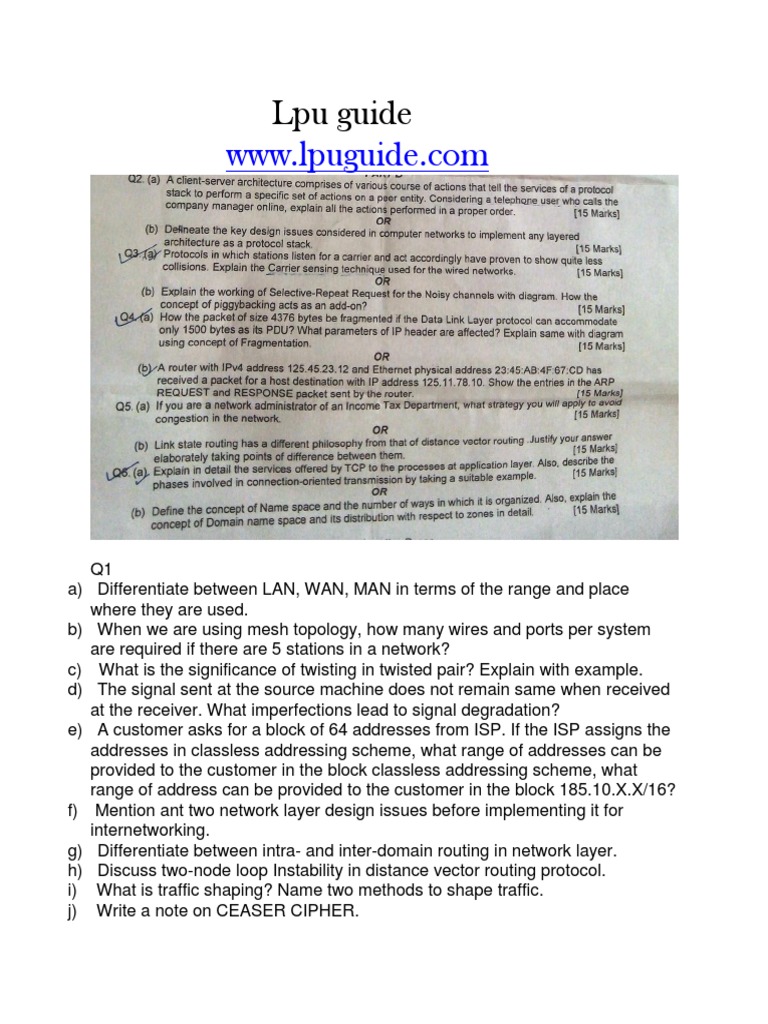 Cse306 Question Paper Pdf Internet Protocols Computer Network