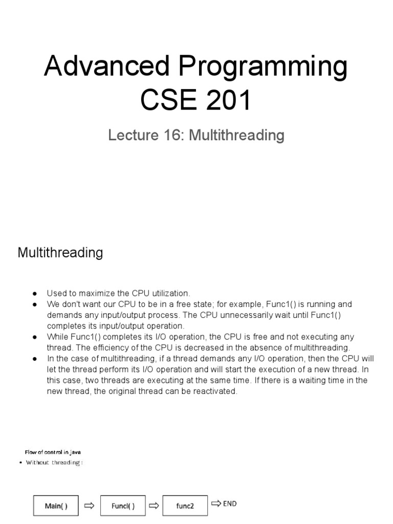 Lecture 16 - Multithreading | PDF | Scheduling (Computing) | Thread (Computing)