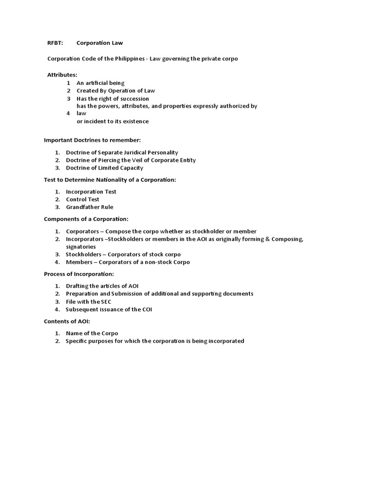 RFBT Corpo Notes | PDF