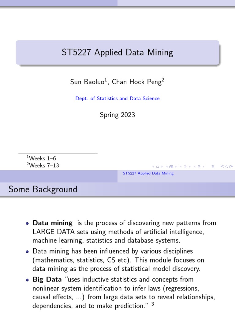 ST5227 Applied Data Mining: Sun Baoluo, Chan Hock Peng | PDF | Statistics | Dependent And ...