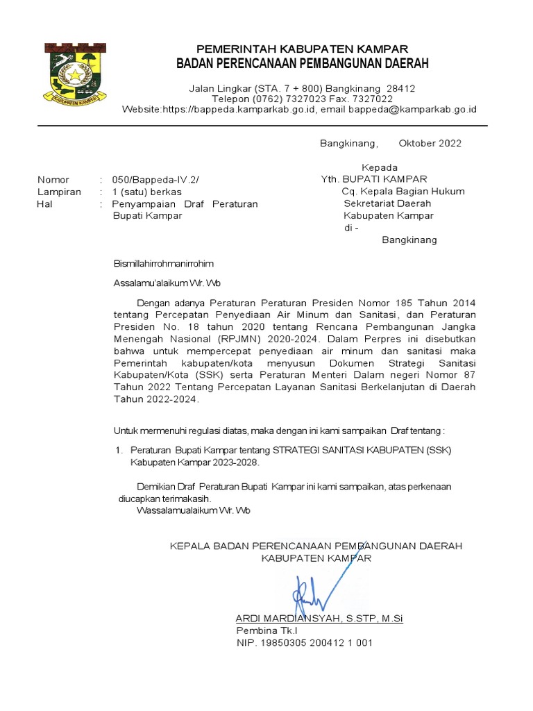 SURAT PENGANTAR Draf Perbup | PDF