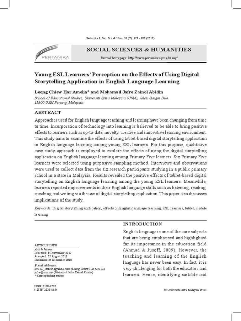 Young ESL Learners' Perception On The Effects of Using Digital | PDF ...