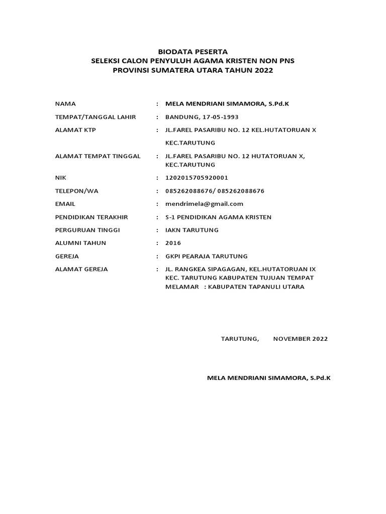 Biodata Peserta | PDF