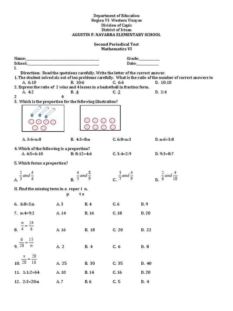 Second Periodical Test MATH VI | PDF | Percentage | Mathematics