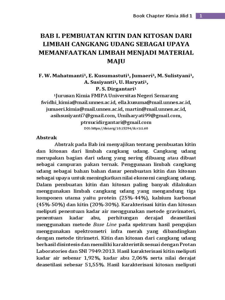 Bab I. Pembuatan Kitin Dan Kitosan Dari Limbah Cangkang Udang Sebagai ...