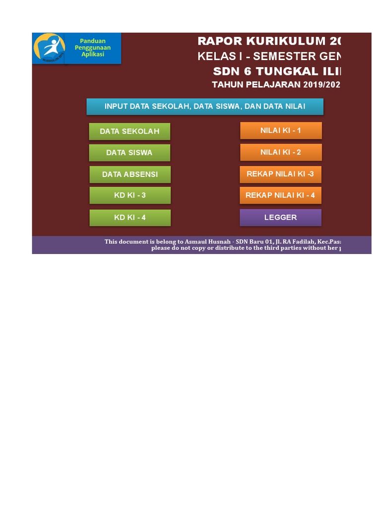 Rapor K13 Kls 1 SMT Ganjil TH 2019 | PDF