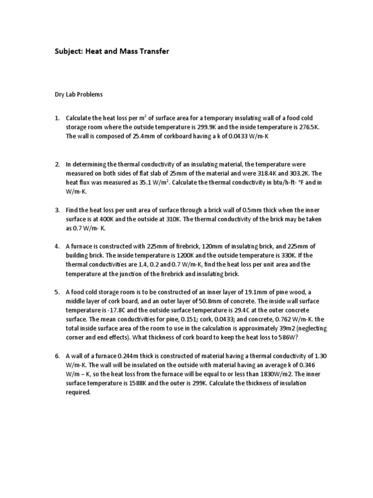 Solving Heat Transfer Problems Involving Thermal Insulation of Walls ...