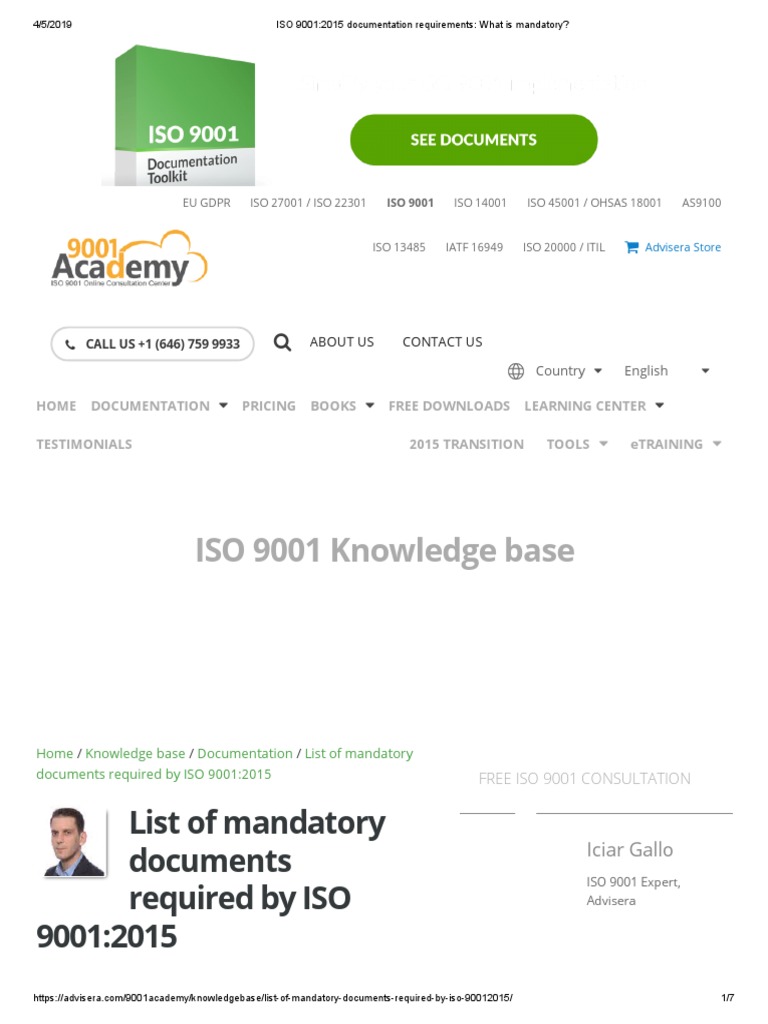 ISO 9001 - 2015 Documentation Requirements - What Is Mandatory | PDF ...