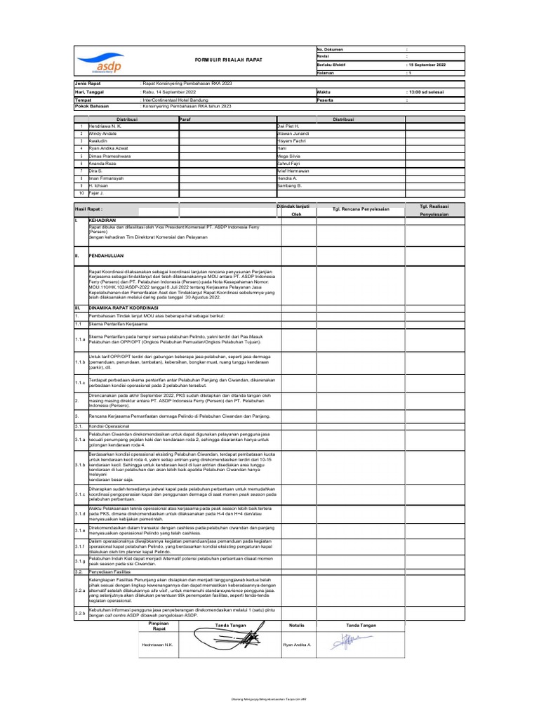 Form Risalah Pembahasan RKA 2023 | PDF