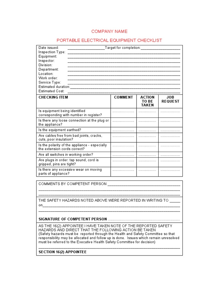 Portable Equipment Checklist | PDF | Ac Power Plugs And Sockets ...