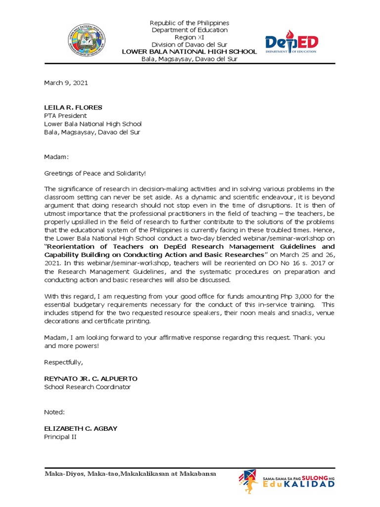 Fund Request Letter Letter | PDF