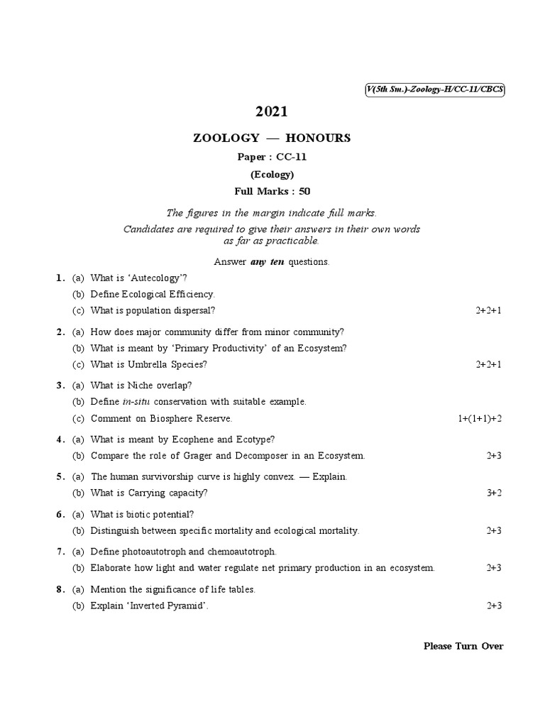CBCS BSC HONS Sem-5 ZOOLOGY CC-11 ECOLOGY-10275 | PDF | Ecosystem | Ecology