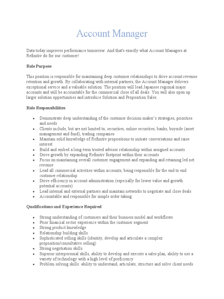 Account Manager | PDF | Sales | Customer Relationship Management