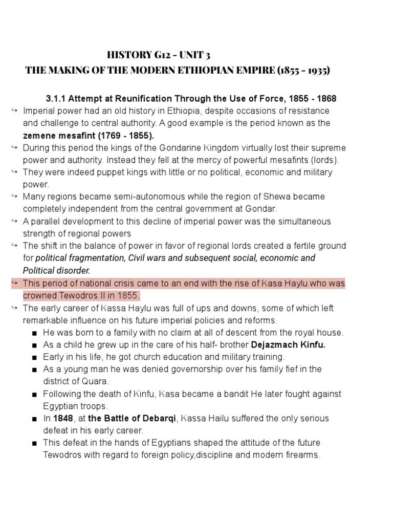 History G12 - Unit 3 | PDF | Ethiopia