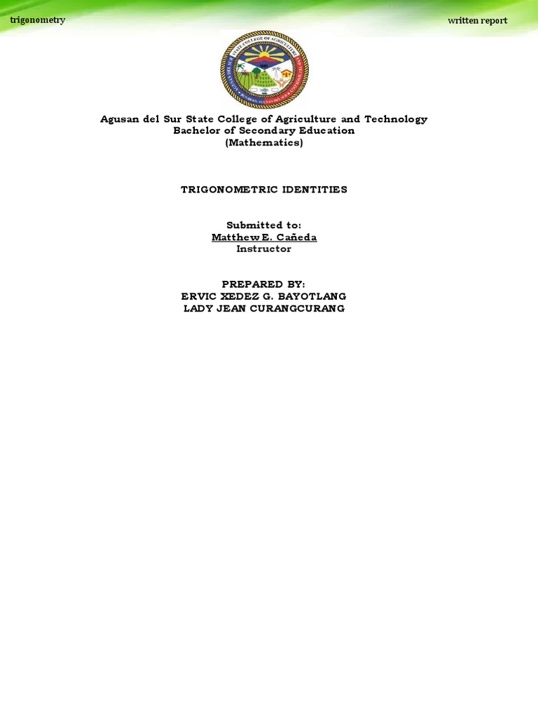 Trigonometric Identities Written Report | PDF | Trigonometry | Trigonometric Functions