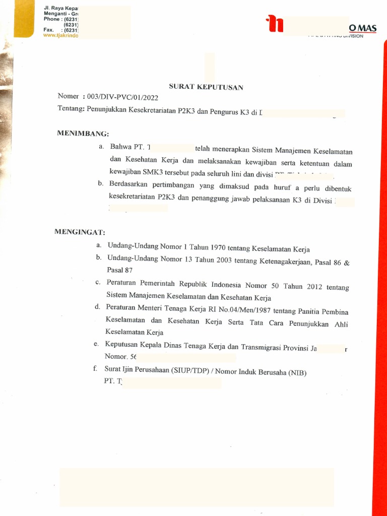 Format Penunjukan Tim P2K3 | PDF