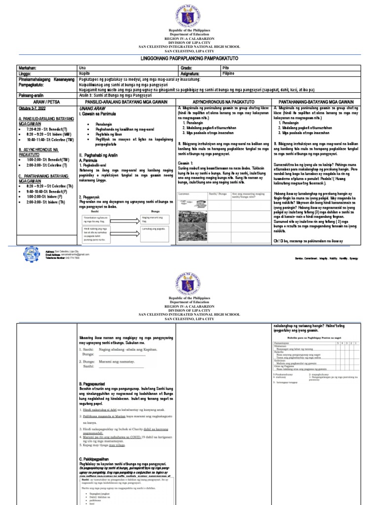 DLL Filipino 7 Unang Markahan | PDF