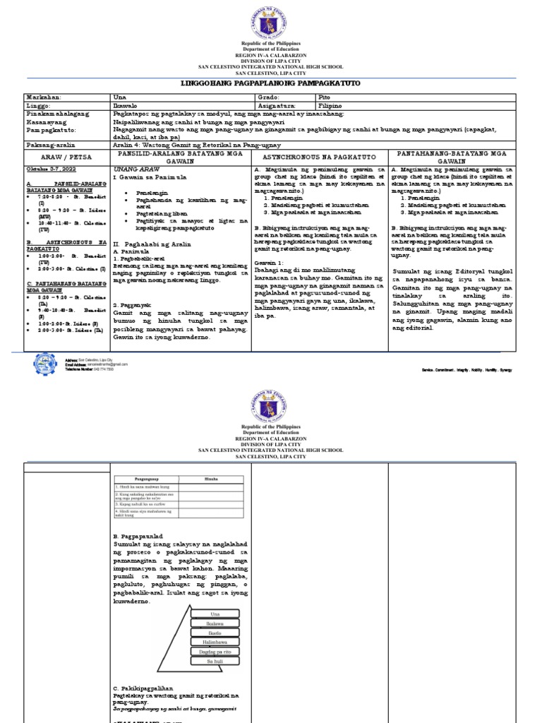 DLL Filipino 7 Unang Markahan | PDF