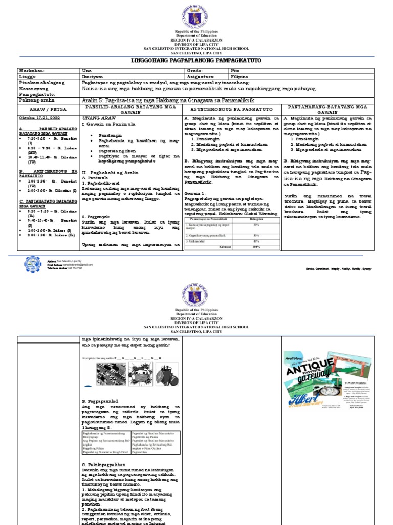 DLL Filipino 7 Unang Markahan | PDF