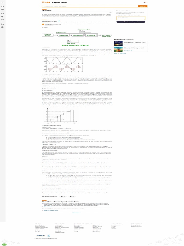 Screencapture Chegg Homework Help Questions And Answers 5 Pulse Code Modulation Pcm Method Used