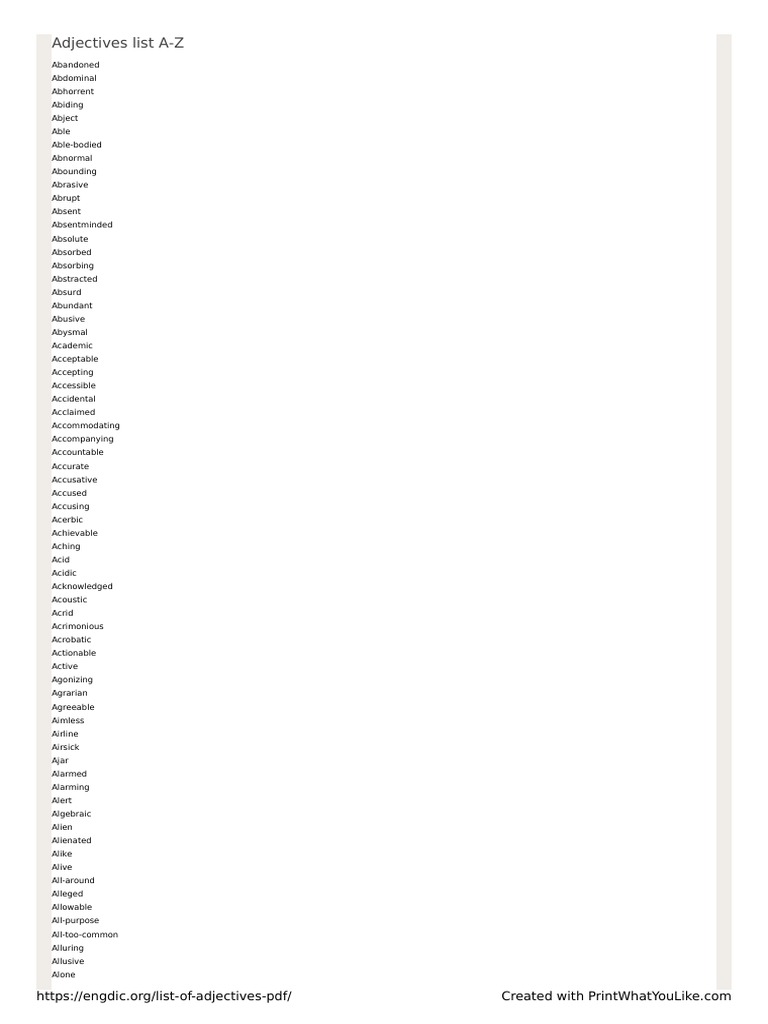 List of Adjectives PDF Download 3000 List of Adjectives - Engdic | PDF ...