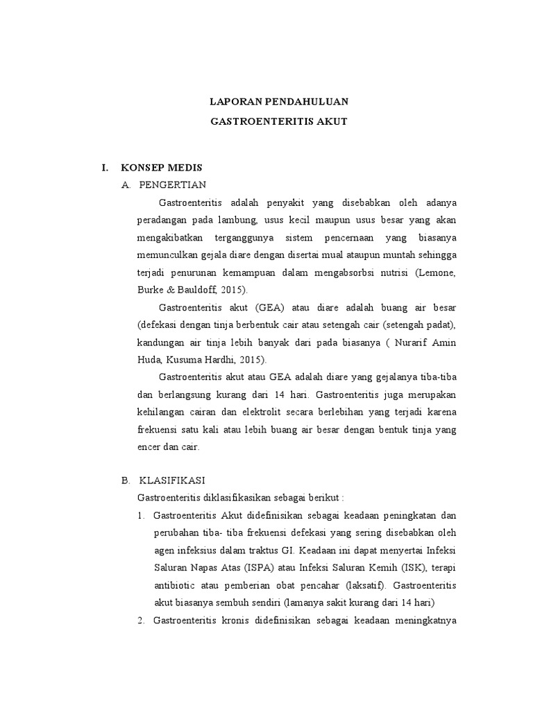 Laporan Pendahuluan Gastroenteritis Akut | PDF