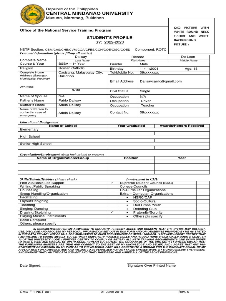 NSTP Form Sample! | PDF | Justice | Crime & Violence
